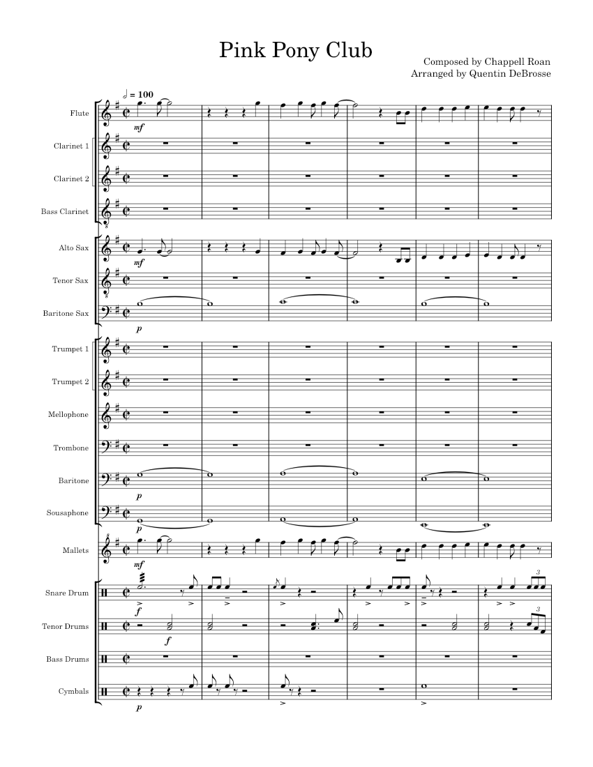 Pink Pony Club – Chappell Roan - Marching Band Sheet Music for Trombone ...