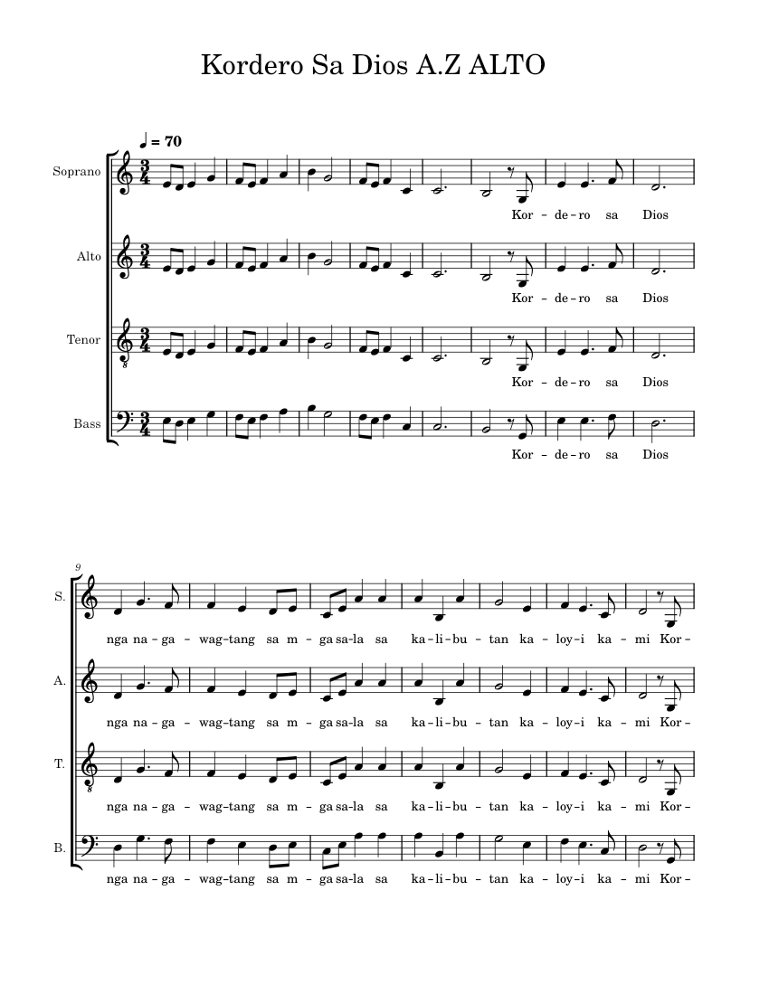 Kordero_Sa_Dios_A.Z_ALTO Sheet music for Soprano, Alto, Tenor, Bass voice (Church Choir ...