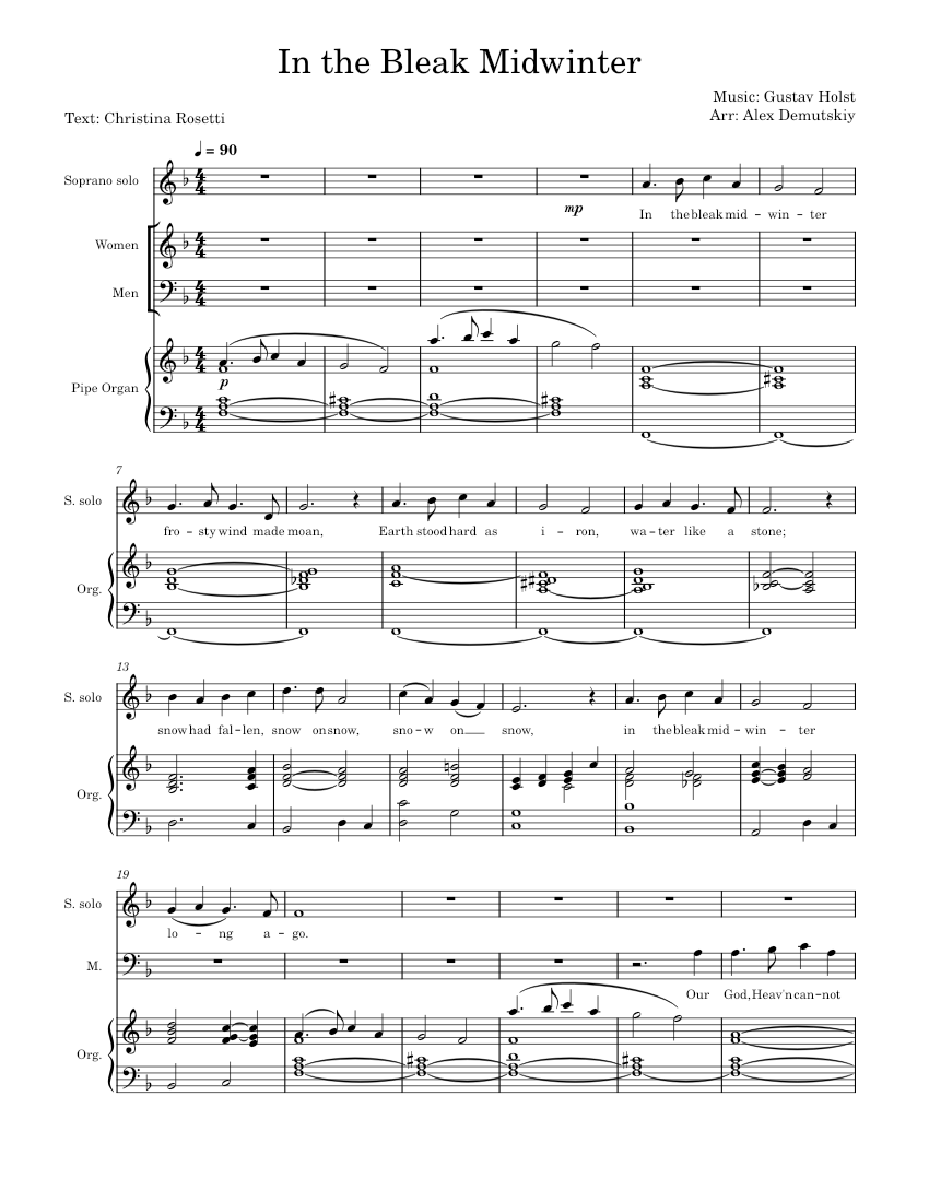 In the bleak midwinter – Gustav Holst Soprano, SATB, Organ Sheet Music ...