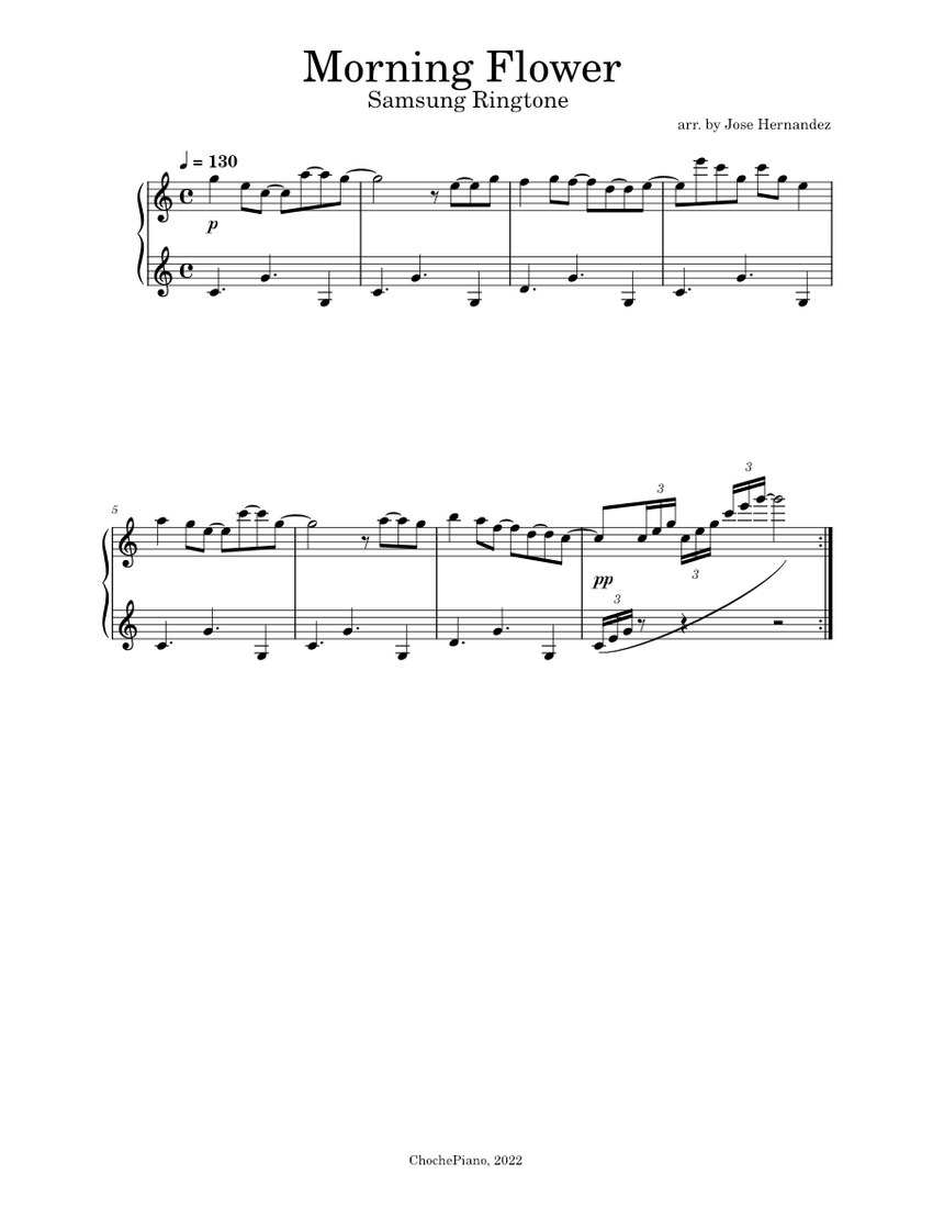 Morning Flower piano solo - Samsung Ringtone Sheet music for Piano ...