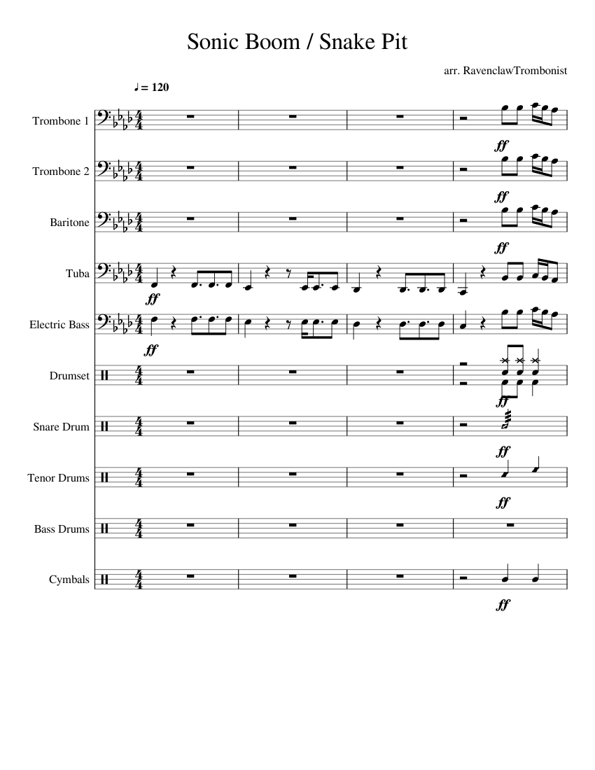 Sonic Boom / Snake Pit Sheet music for Trombone, Tuba, Snare drum ...