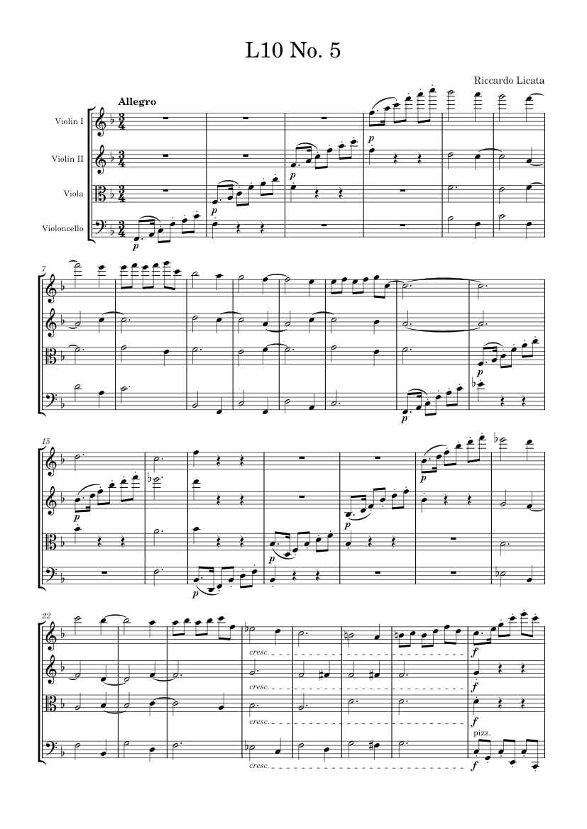 L10_No_5 Sheet music for Violin, Viola, Cello (String Quartet ...