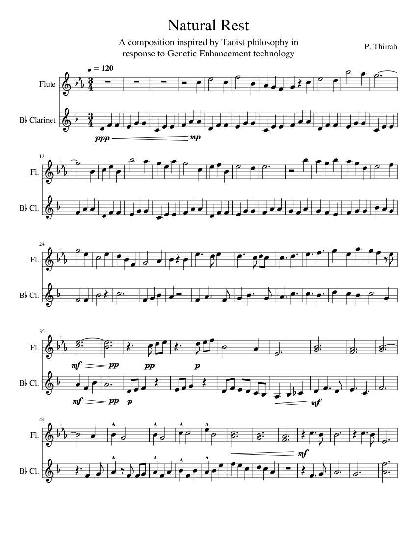 Natural Rest Sheet music for Flute, Clarinet in b-flat (Woodwind Duet ...