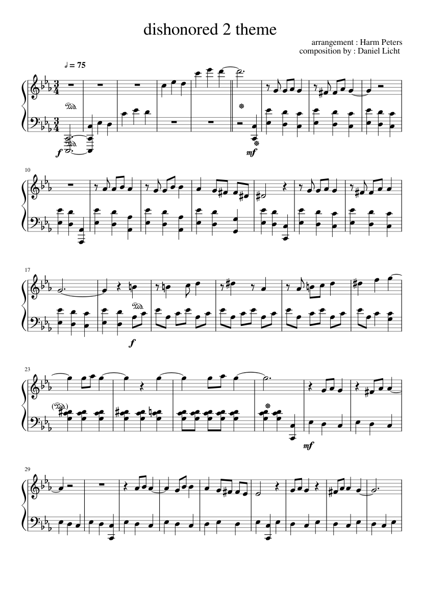 Dishonored 2 Theme Sheet Music for Piano (Solo) Easy | MuseScore.com