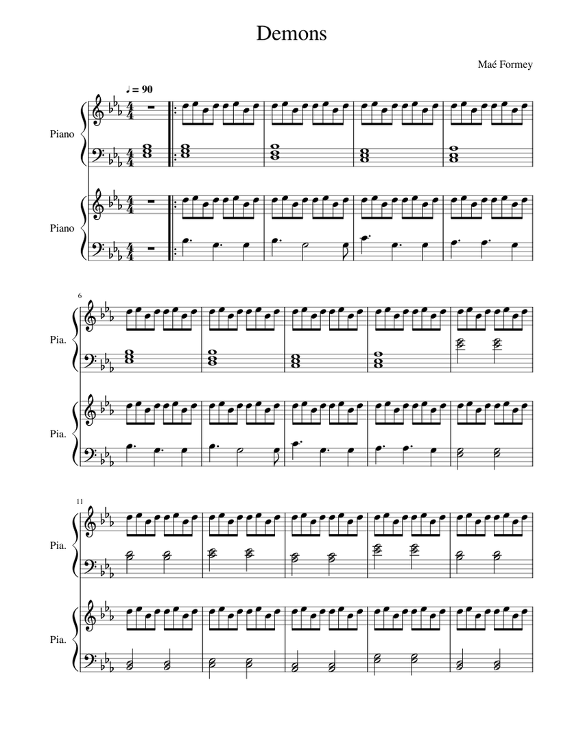 Demons - Imagine dragon Sheet music for Piano (Piano Duo) | Musescore.com