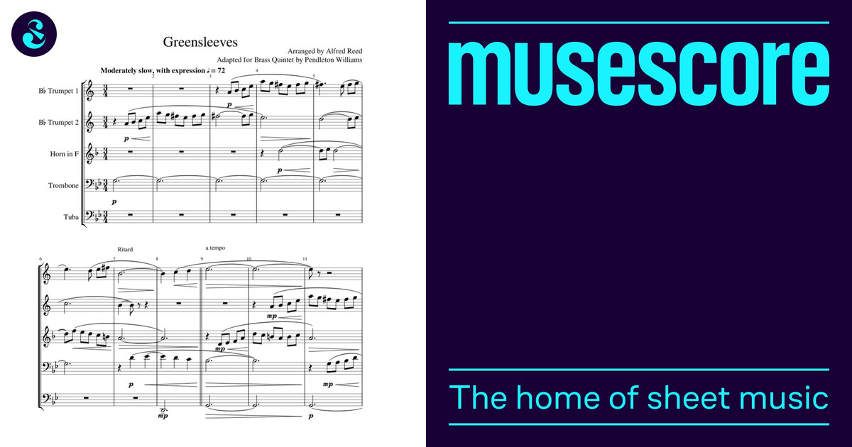 Brass Quintet - Greensleeves: Alfred Reed Sheet music for Trombone ...