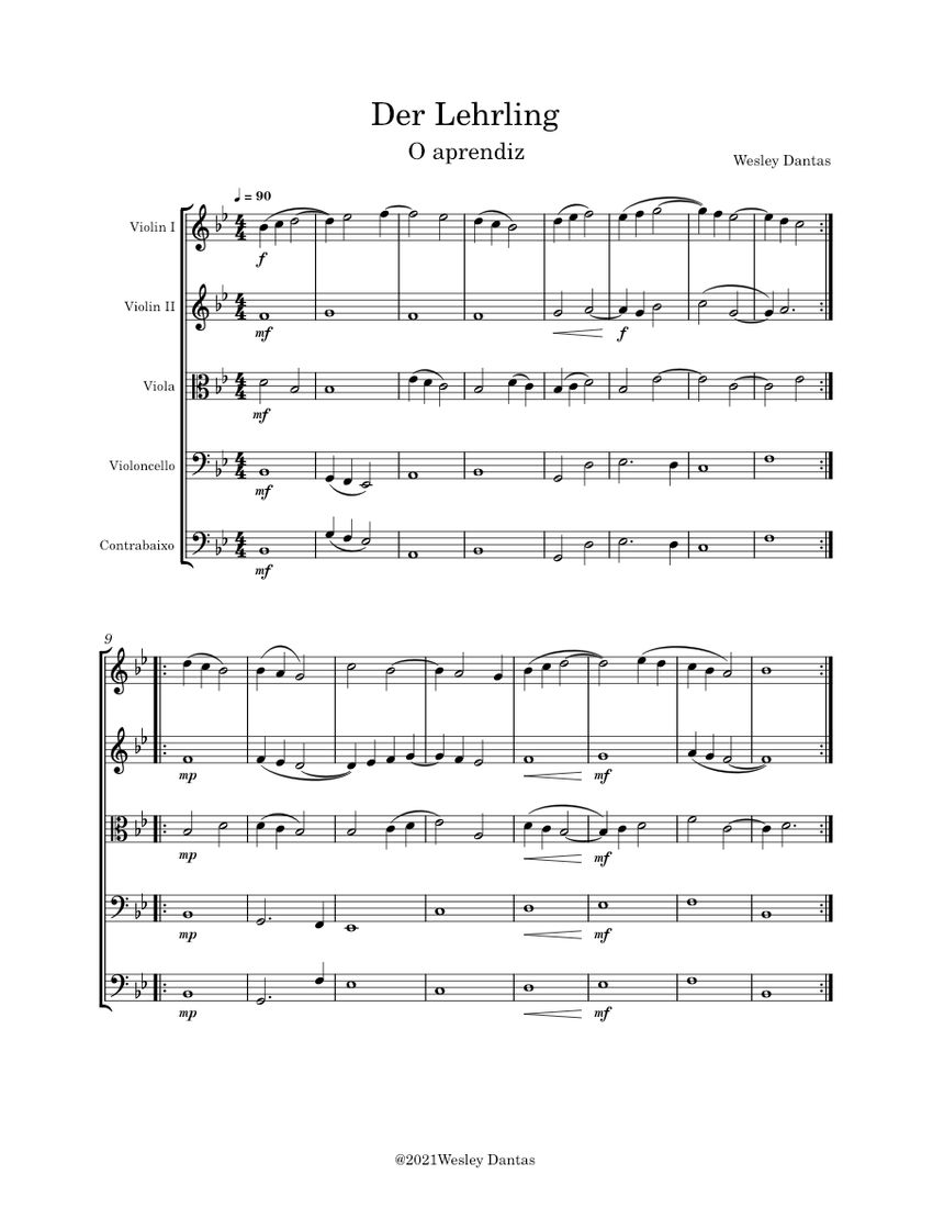Der Lehrling Sheet music for Contrabass, Violin, Viola, Cello (String ...