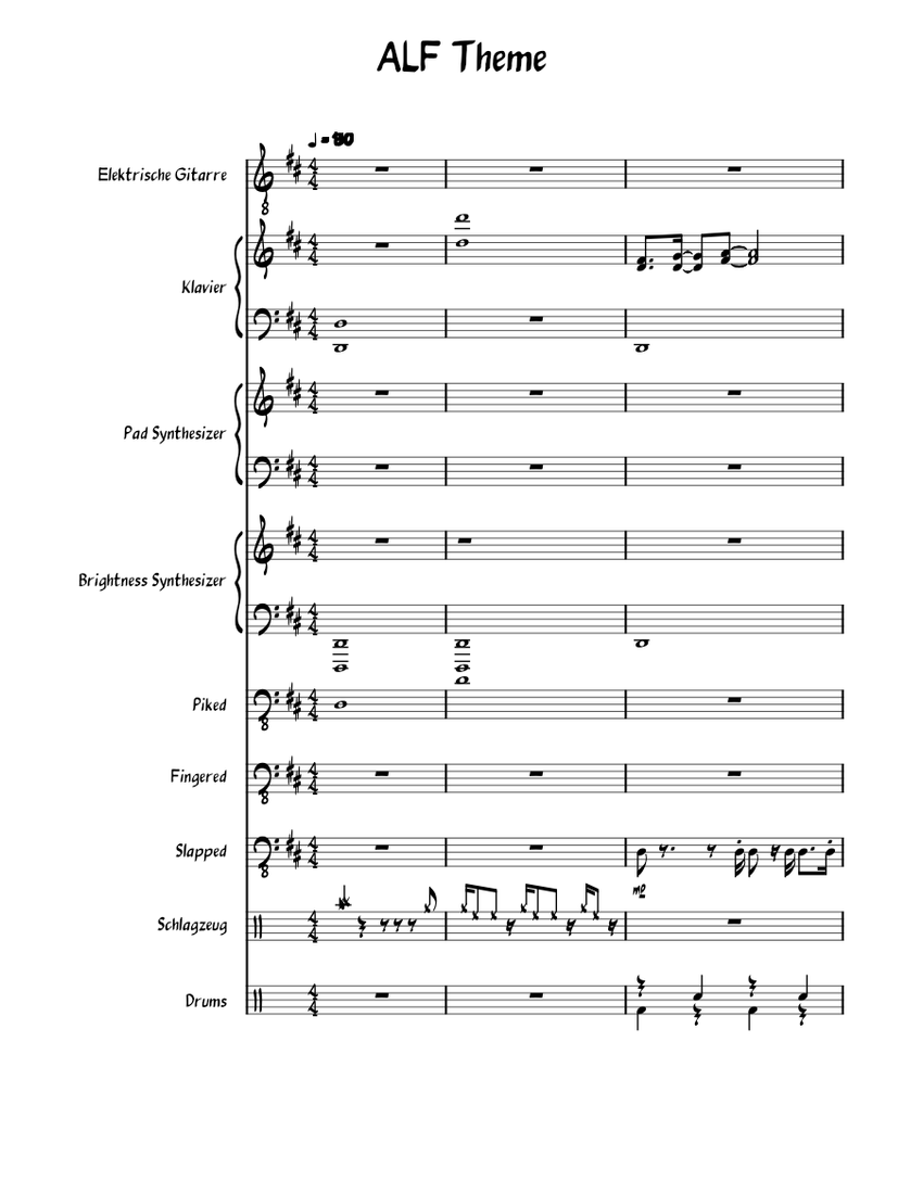 ALF Theme Sheet music for Piano, Guitar, Bass guitar, Drum group & more ...