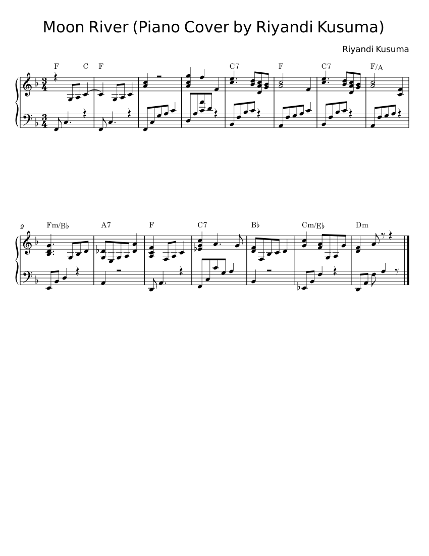 Moon River - Riyandi Kusuma Sheet Music for Piano (Solo) easy ...