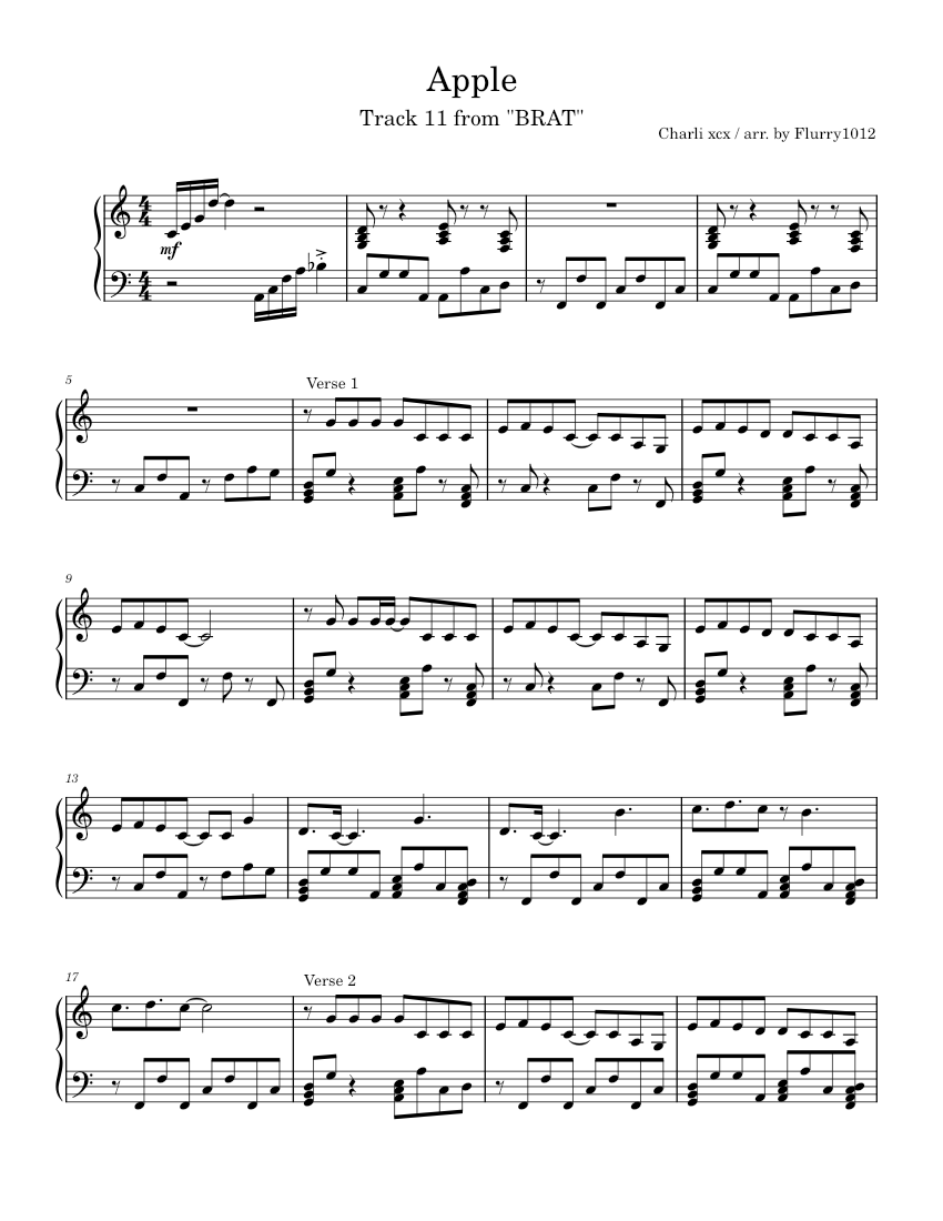 Apple - Charli xcx (Advanced) Sheet Music for Piano (Solo) | MuseScore.com