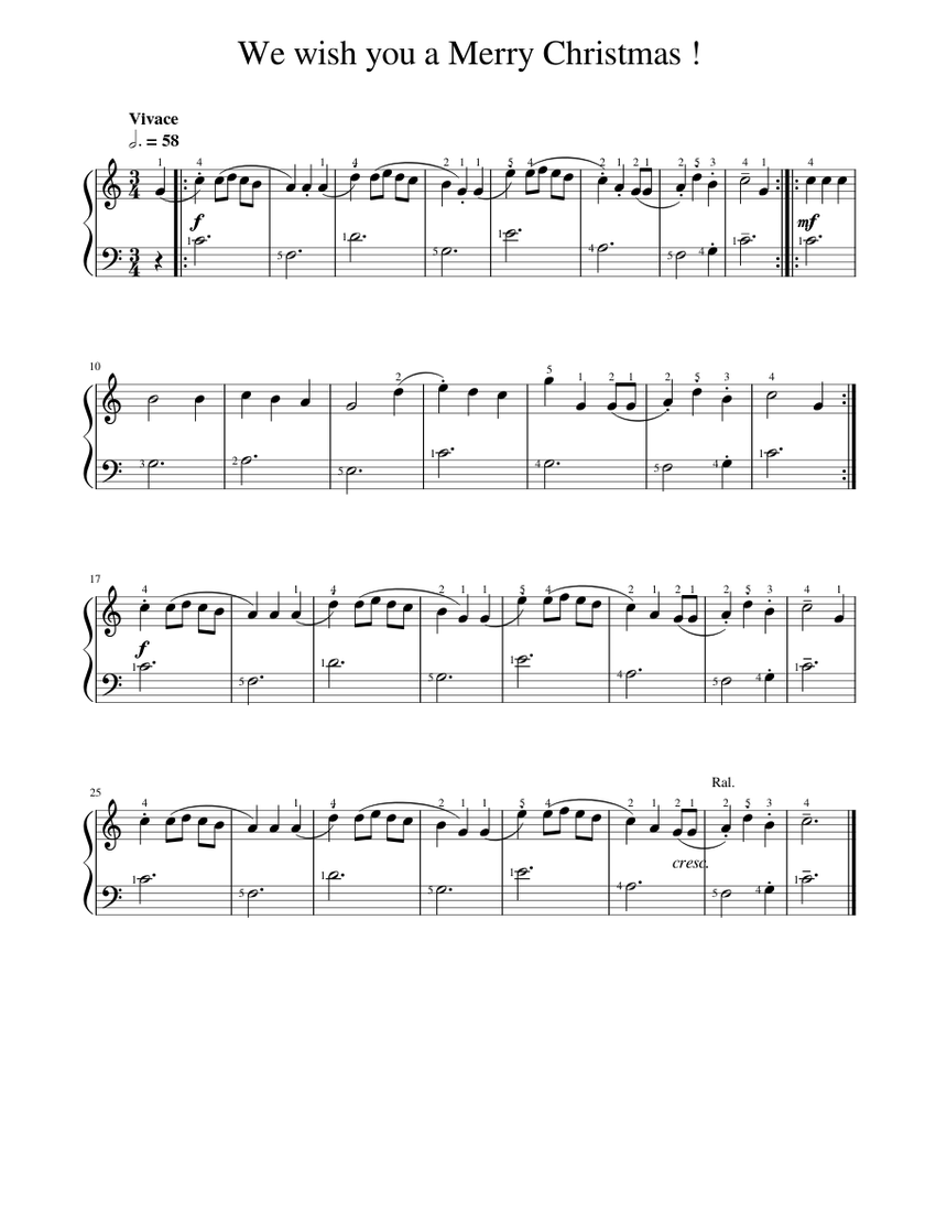 We wish you a Merry Christmas ! Sheet music for Piano (Solo) Easy ...
