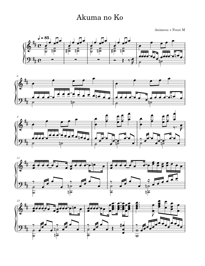 Akuma no Ko (Animenz + Fonzi M) Sheet music for Piano (Solo ...