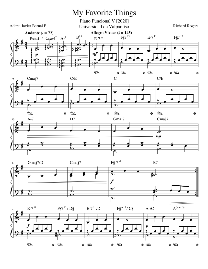 My Favorite Things - Richard Rogers (Versión Original) Sheet music for ...