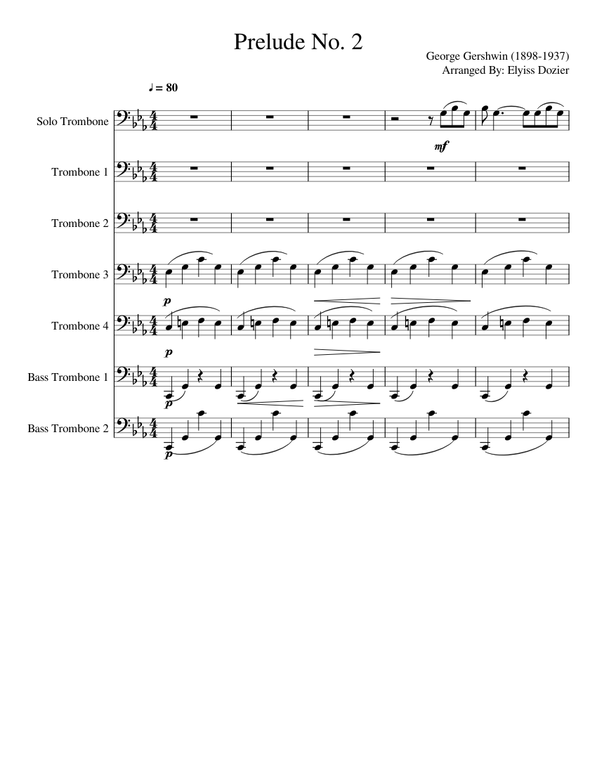 Prelude No. 2 For Trombone Choir Sheet music for Trombone, Trombone ...