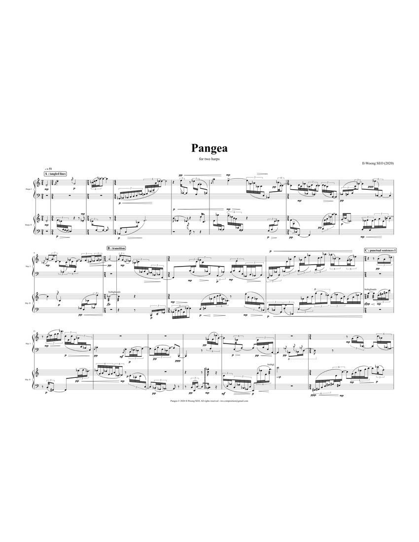 Pangea (2020) for two harps Sheet music for Harp (Mixed Duet ...