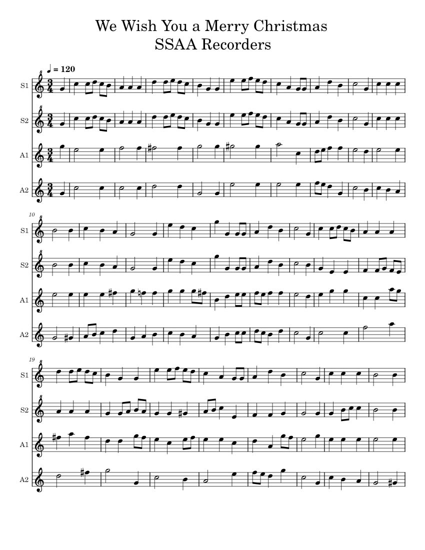 We Wish You a Merry Christmas - SSAA Recorders Sheet music for Recorder ...