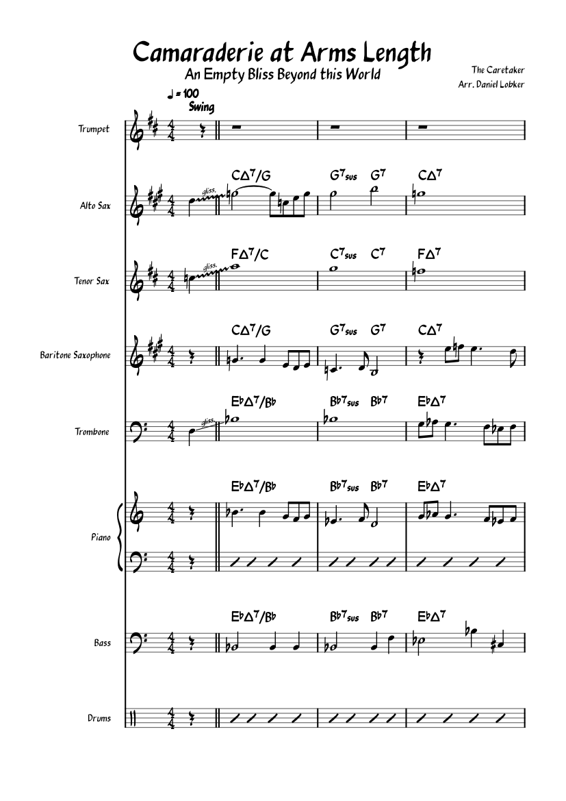 Camaraderie at Arms Length Jazz Combo Arrangement for Performance Sheet ...