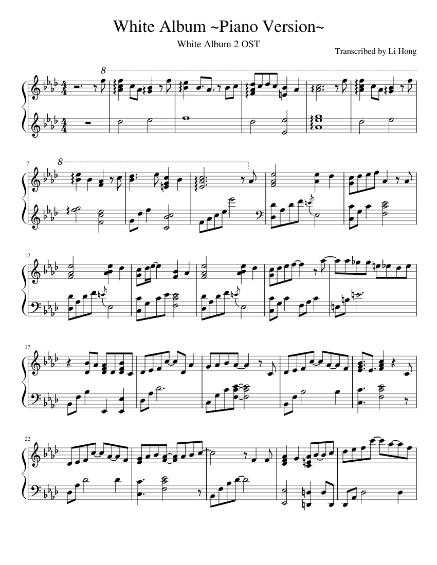 White Album Piano Version Sheet music for Piano (Solo) | Musescore.com
