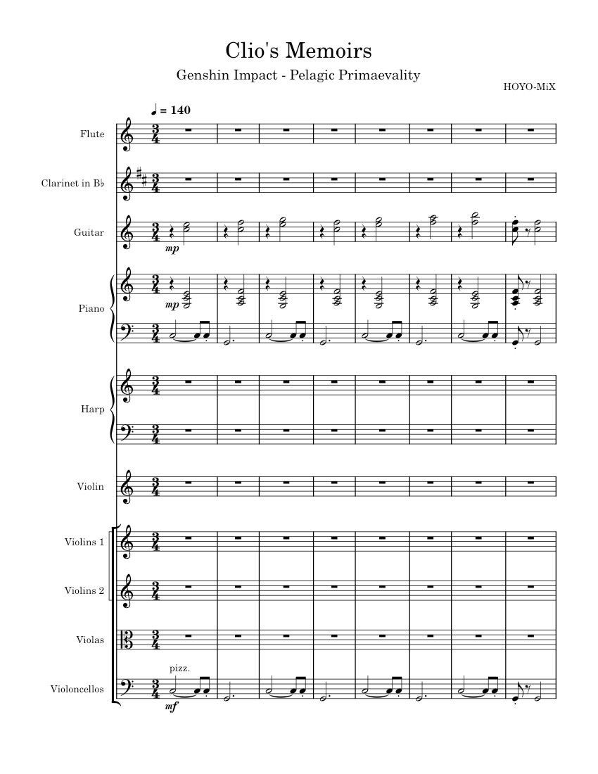 Clio's Memoirs – HOYO-MiX Sheet Music for Piano, Flute, Violin, Guitar ...