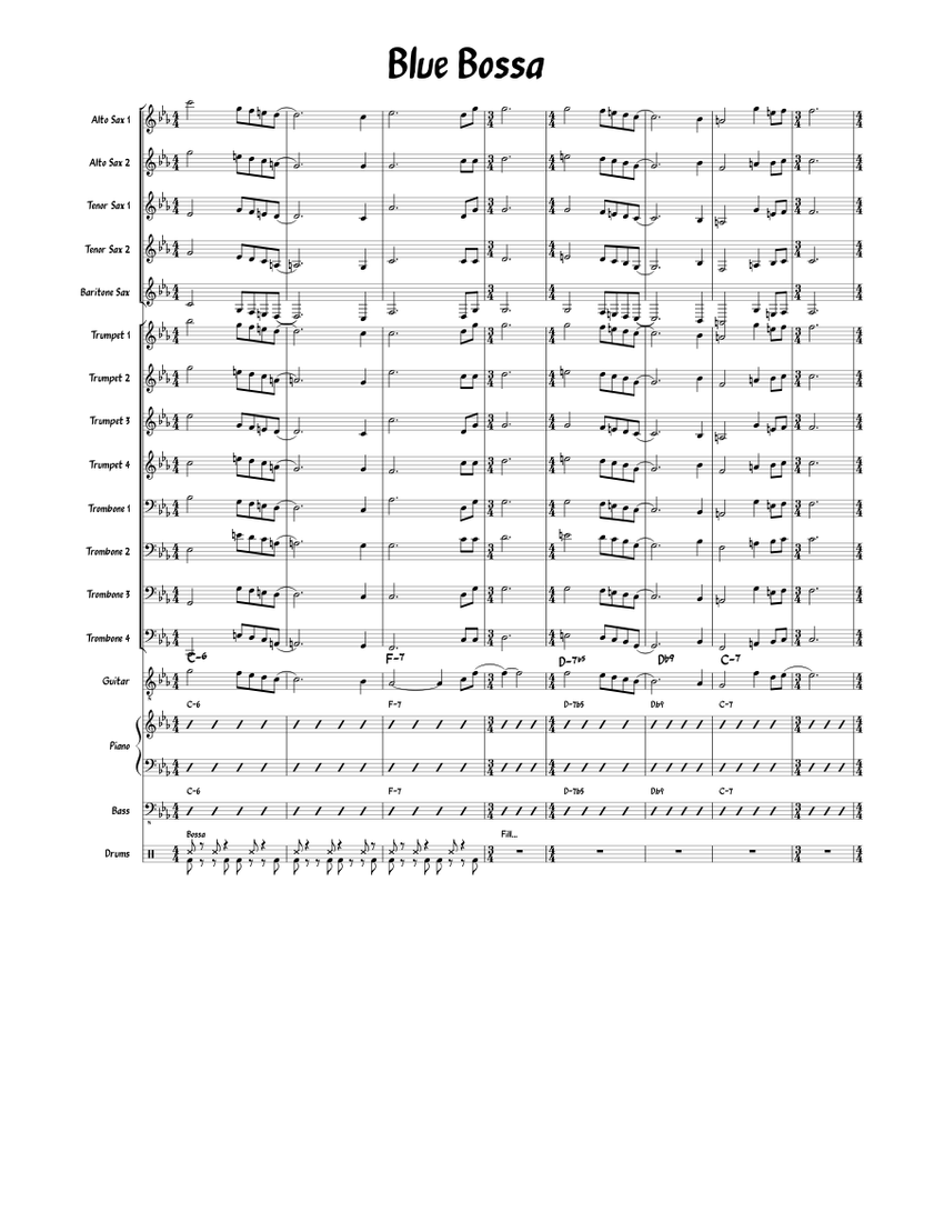 Blue Bossa Big Band Sheet music for Piano, Trombone, Saxophone alto ...