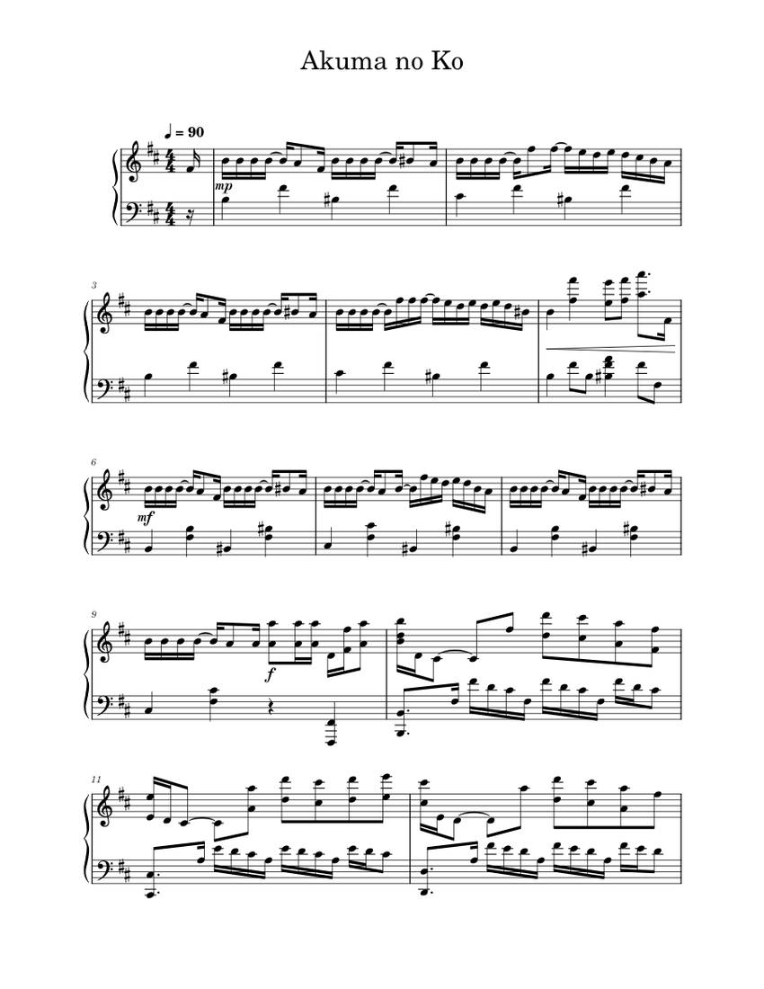 Akuma no Ko Sheet music for Piano (Solo) | Musescore.com