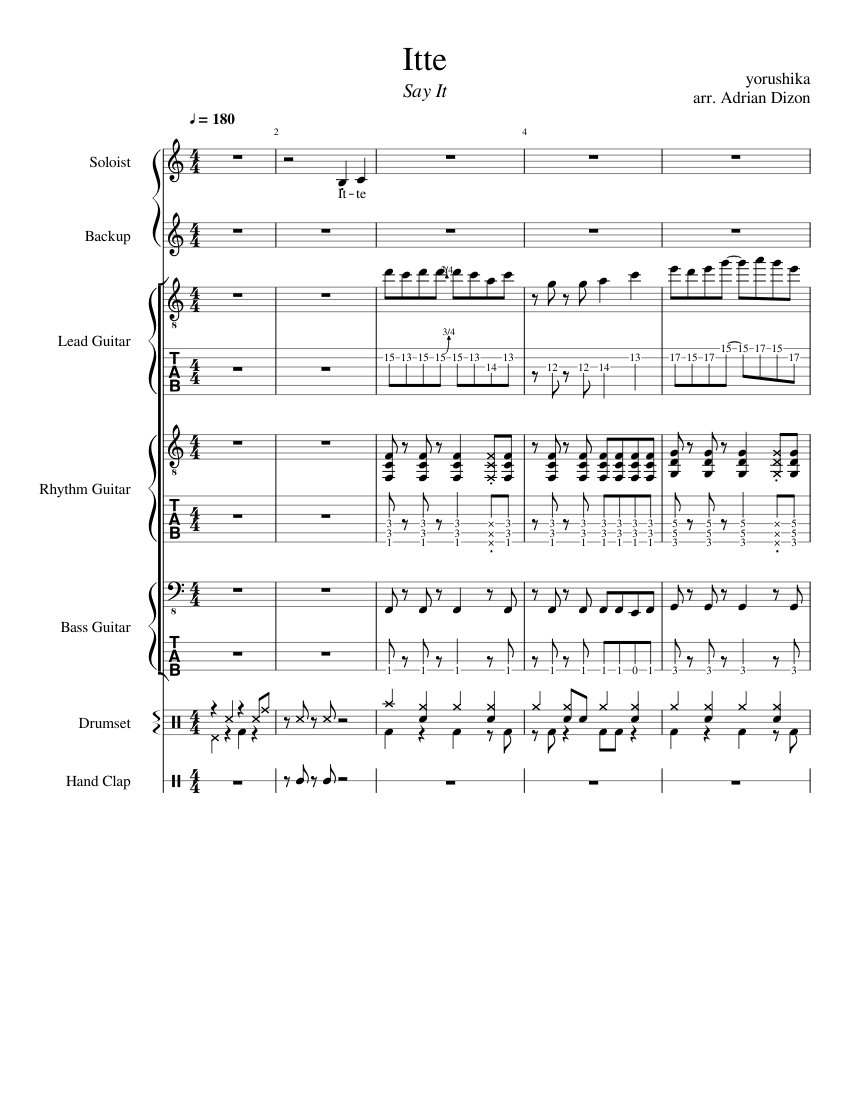 Itte Sheet music for Vocals, Guitar, Bass guitar, Drum group & more ...
