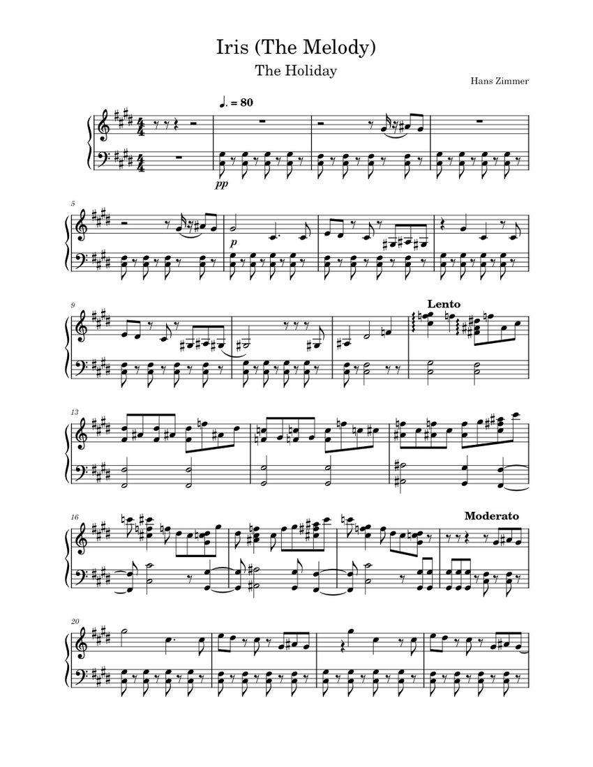 Iris (The Melody) - The Holiday – Hans Zimmer Sheet music for Piano ...