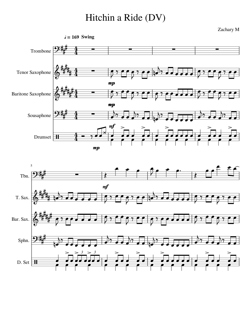 Hitchin' a Ride - Green Day (Low Wind Band) Sheet music for Trombone ...