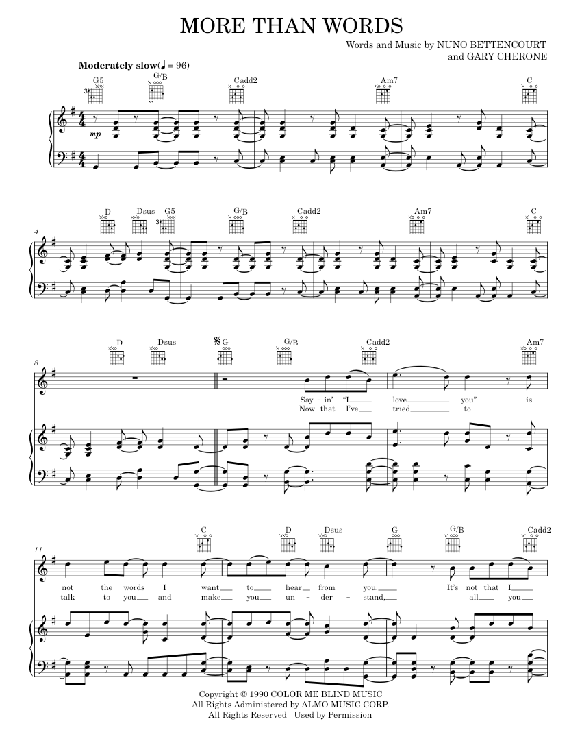 More Than Words Sheet music for Piano, Vocals by Rock Of Ages Musical ...