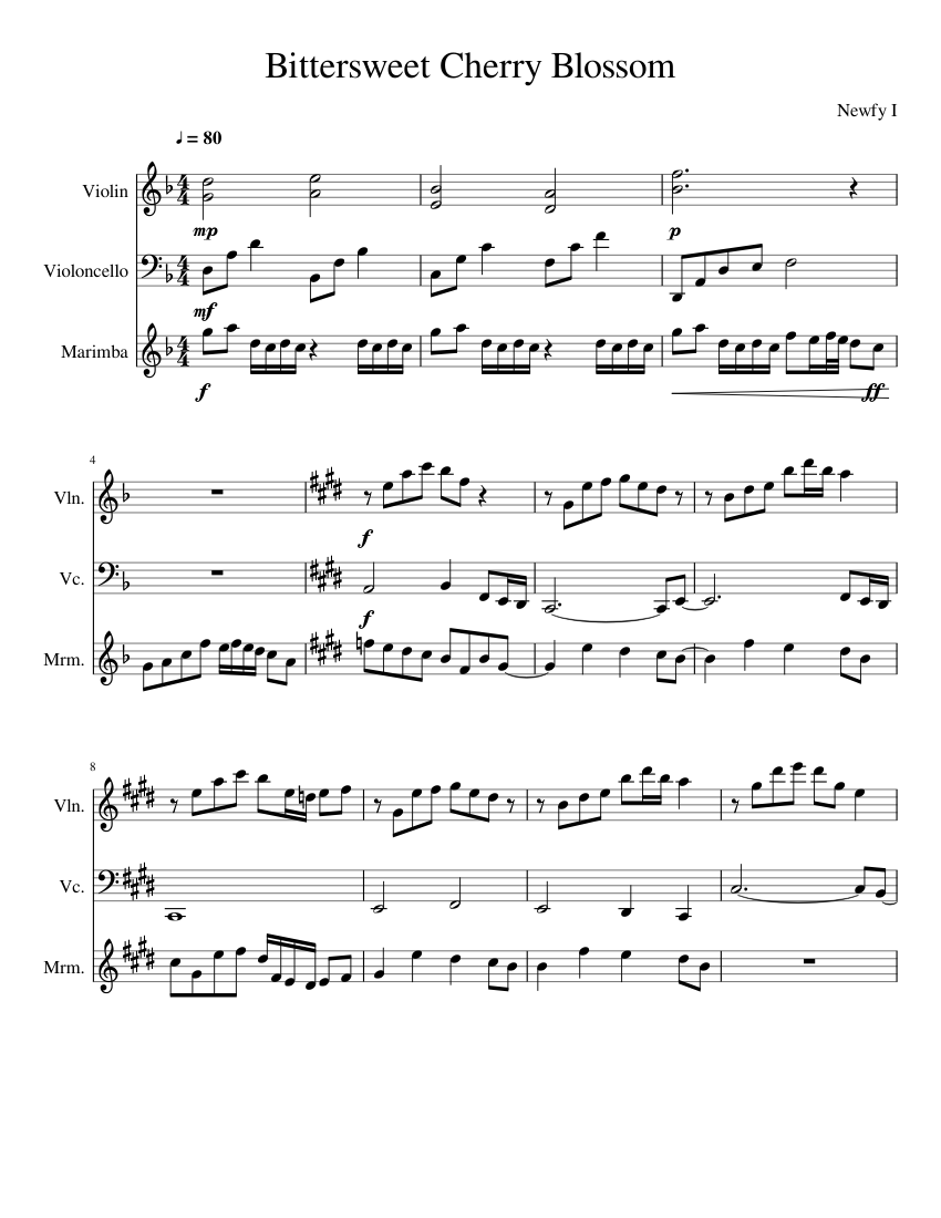Bittersweet Cherry Blossom Sheet music for Violin, Cello, Marimba ...