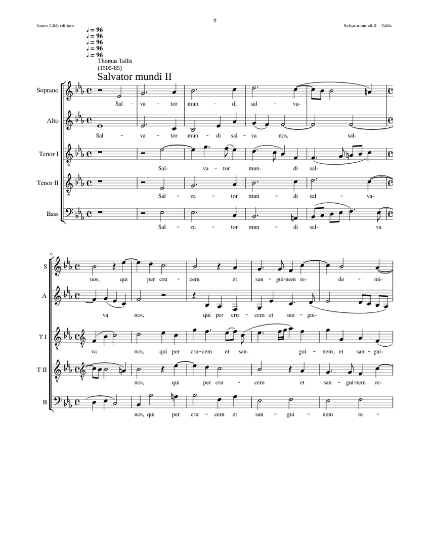 Salvator Mundi - Thomas Tallis Sheet music for Bass guitar (Solo) | Musescore.com