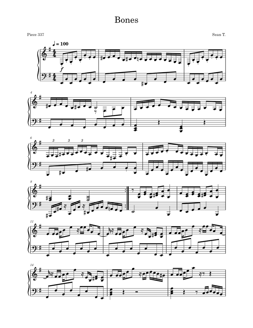 Bones Sheet music for Piano (Solo) | Musescore.com