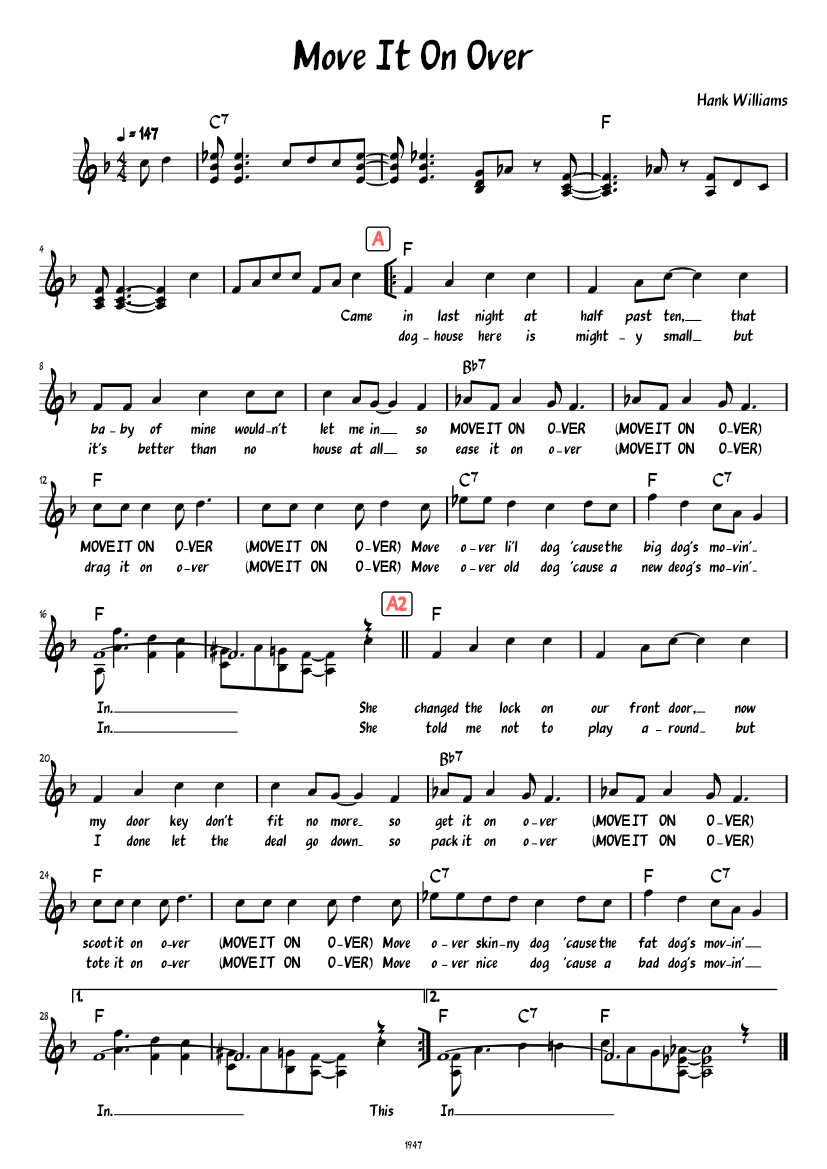 Move It on Over (Lead sheet with lyrics ) Sheet music for Piano (Solo ...