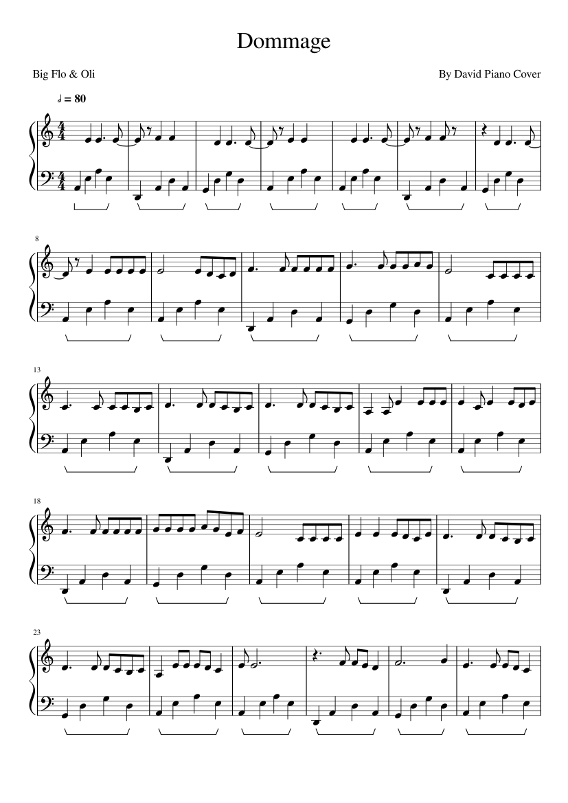 Dommage by Bigflo&Oli Sheet music for Piano (Solo) Easy | Musescore.com