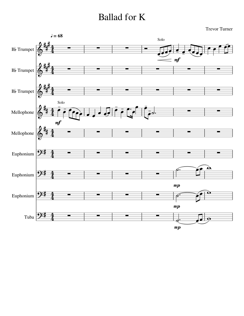 Ballad for K Sheet music for Euphonium, Tuba, Mellophone, Trumpet in b ...
