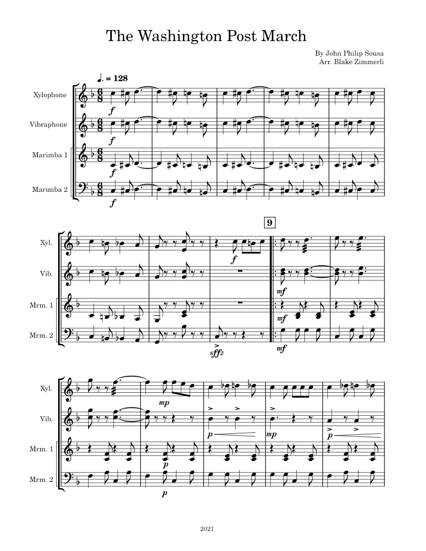 The Washington Post March Sheet music for Vibraphone, Marimba ...