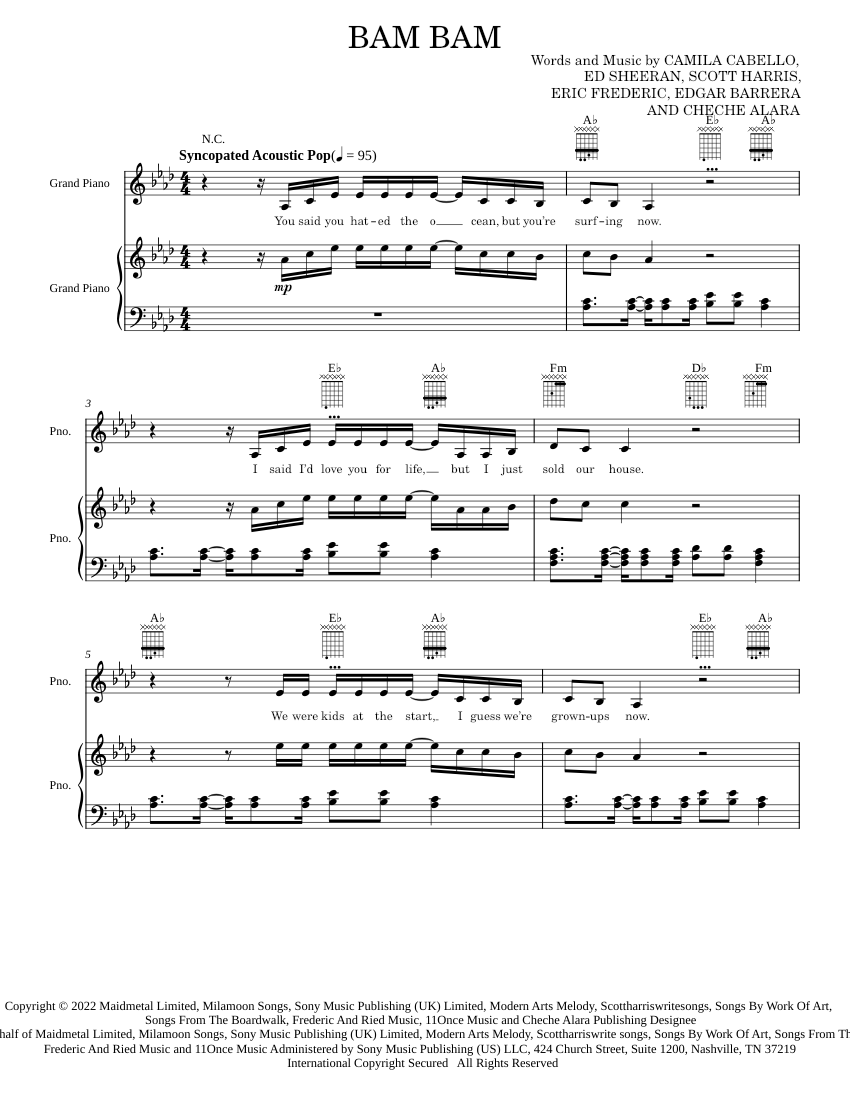 Bam Bam (feat. Ed Sheeran) Sheet music for Piano, Vocals by Camila ...