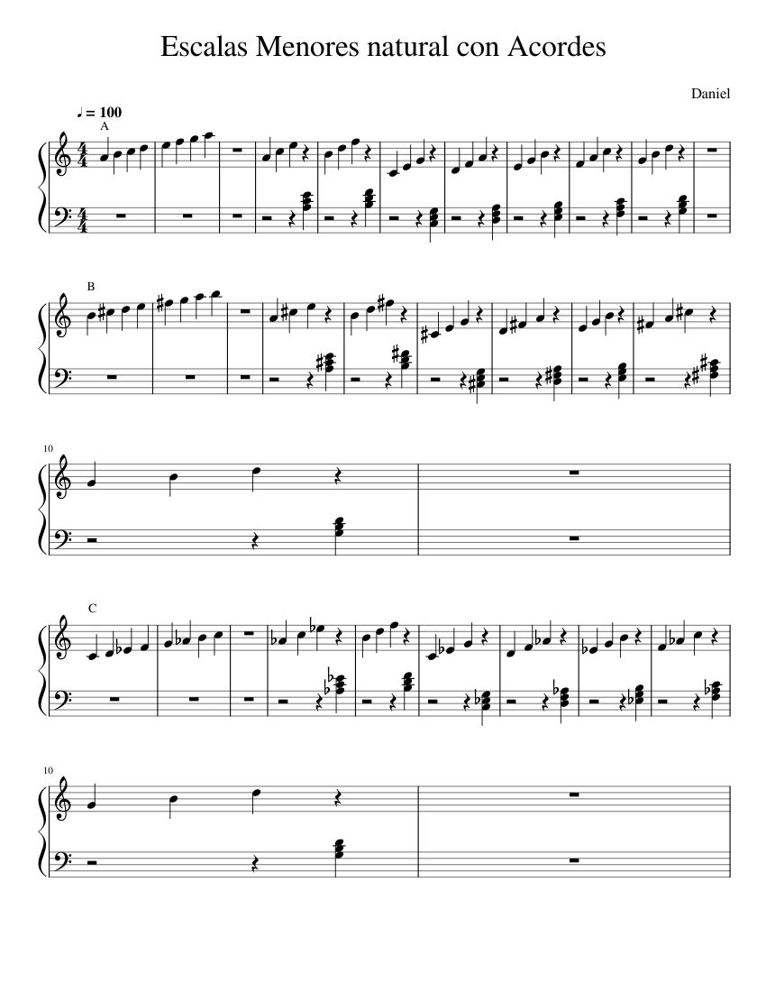 Escalas_Menores_natural_con_Acordes Sheet music for Piano (Solo) Easy | Musescore.com