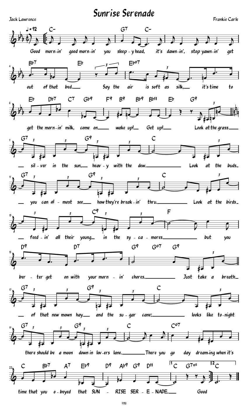 Sunrise Serenade (Lead sheet with lyrics ) Sheet Music for Piano (Solo ...