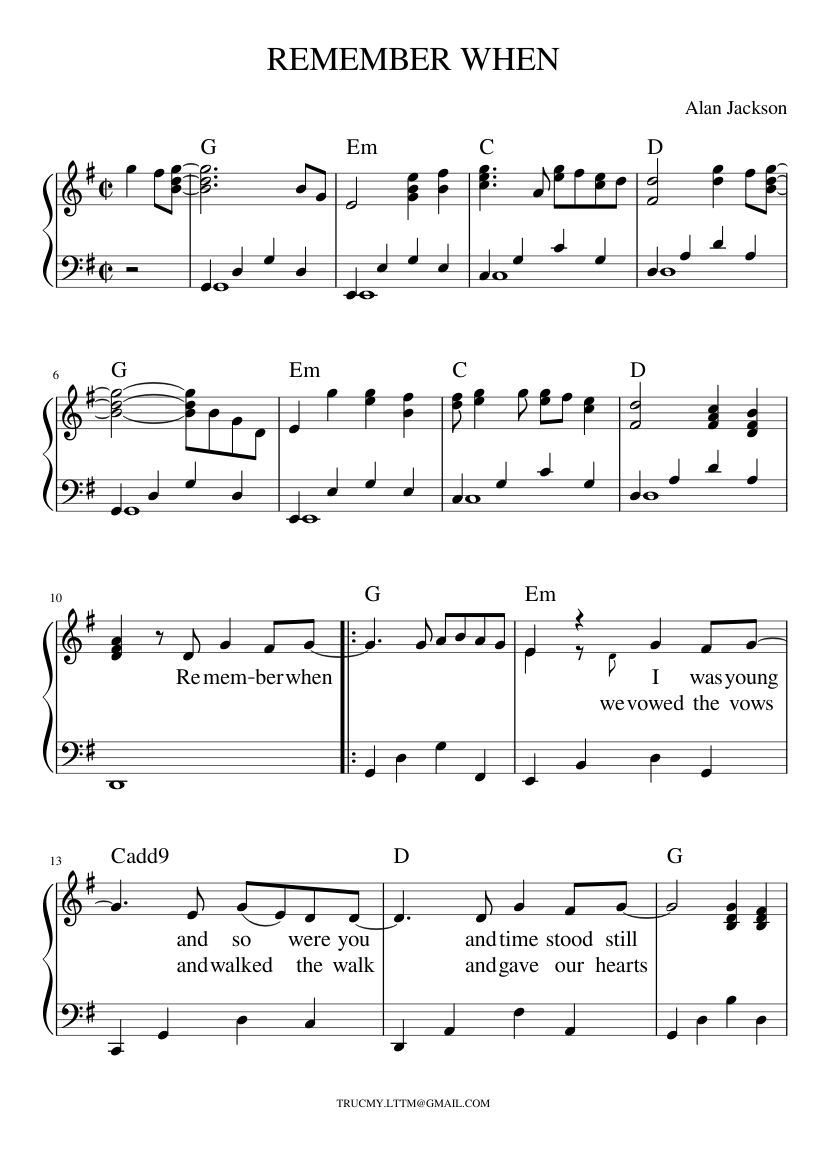 REMEMBER WHEN Sheet Music with Chords for Piano (Solo) Easy | MuseScore.com