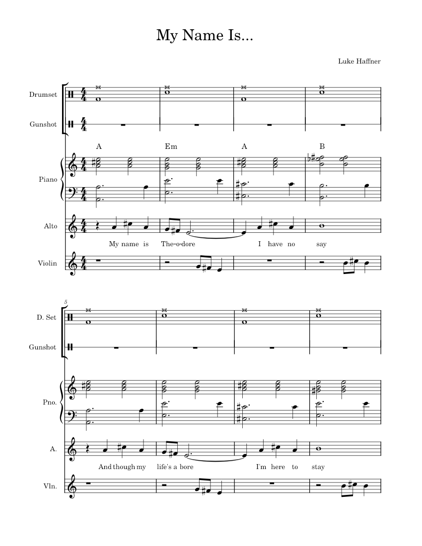 1. My Name Is... Sheet music for Piano, Violin, Drum group, Synthesizer ...