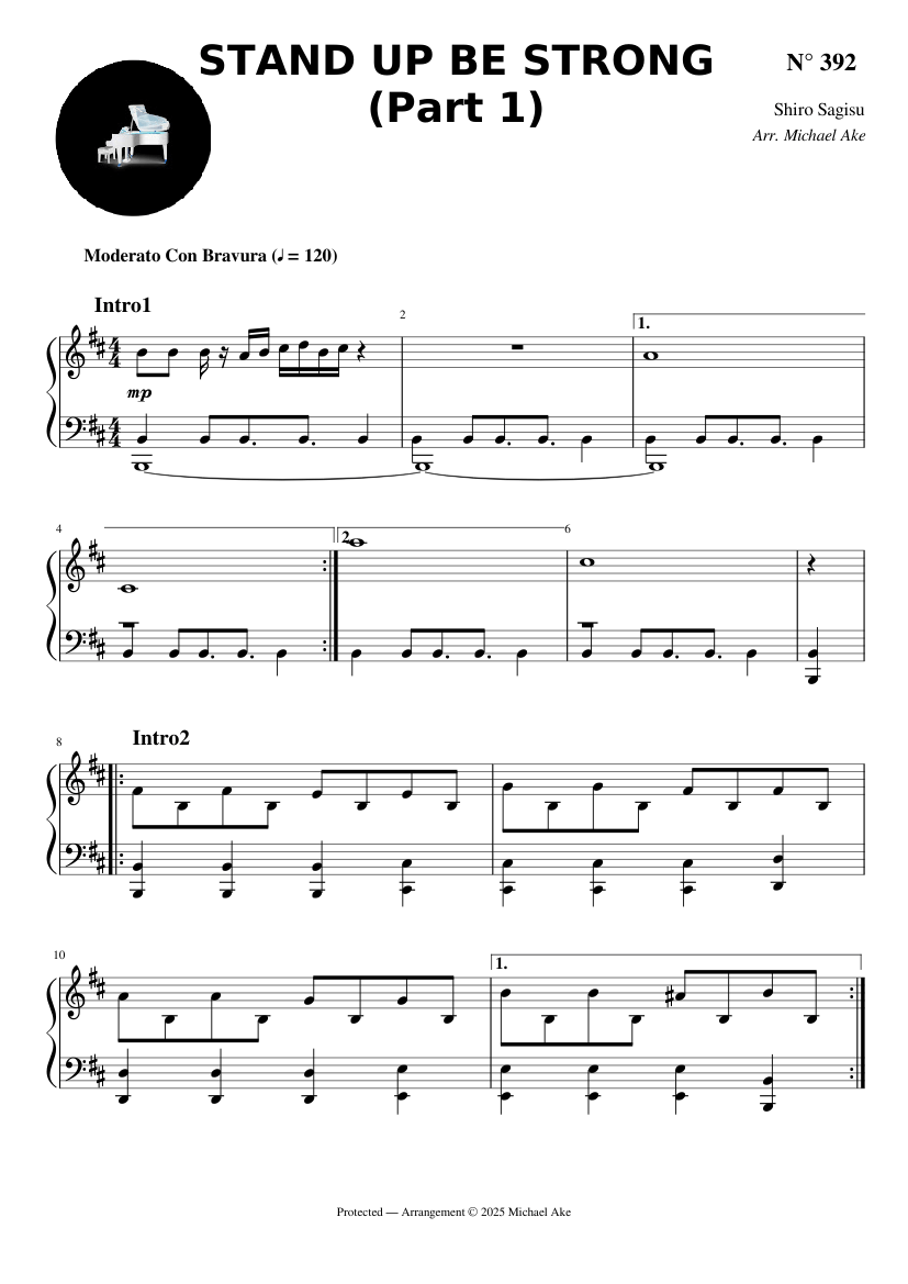 Stand Up Be Strong (Part 1) – Shirō Sagisu Sheet Music for Piano (Solo ...