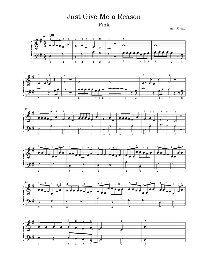 Just give me a reason – P!nk Sheet music for Piano (Solo) | Musescore.com