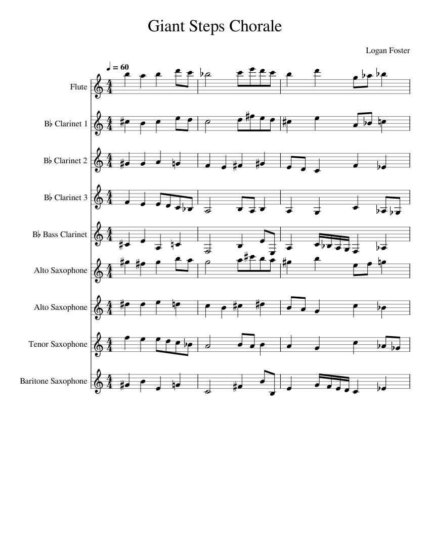 Giant Steps Chorale Sheet music for Flute, Clarinet in b-flat, Clarinet ...