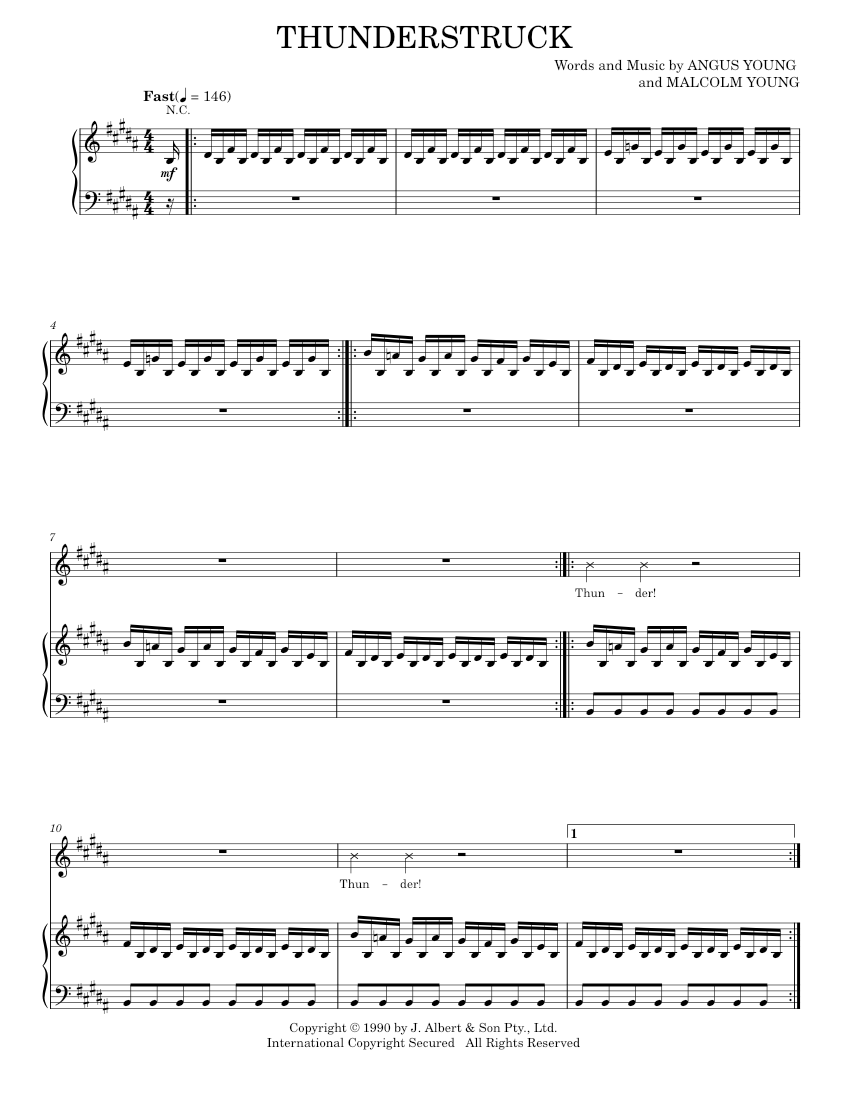 Play Official version of Thunderstruck Sheet Music by AC/DC for Piano ...