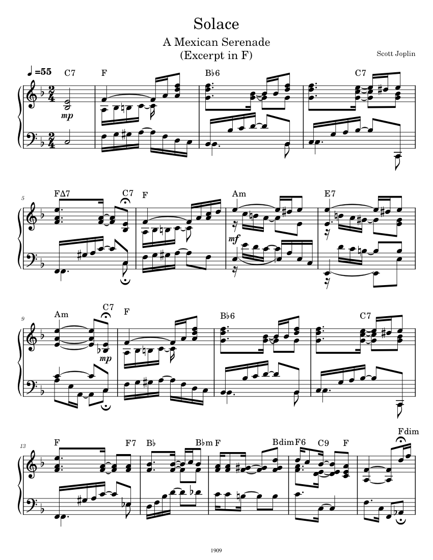 Solace (F part) by Scott Joplin Sheet music for Piano (Solo ...
