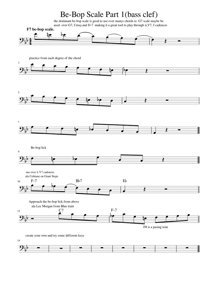Be-Bop Scale Part 1(bass clef) Sheet music for Piano (Solo) | Download ...