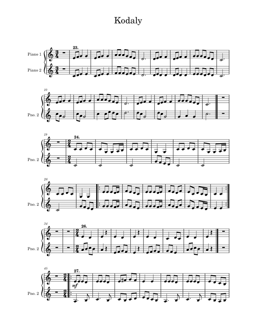 Kodaly Sheet music for Piano (Piano Duo) | Musescore.com