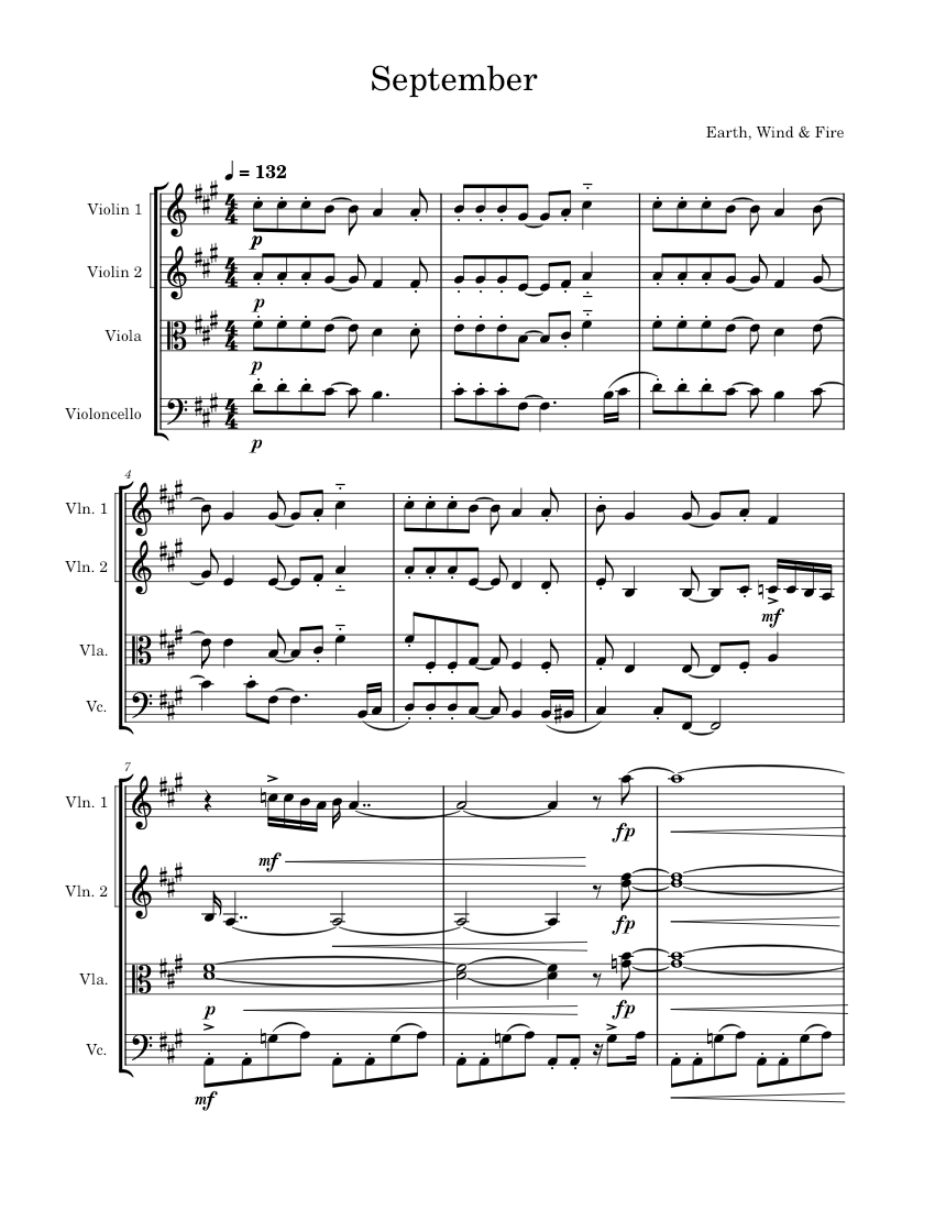 September – Earth, Wind & Fire Sheet music for Violin, Viola, Cello (String Quartet) | Musescore.com