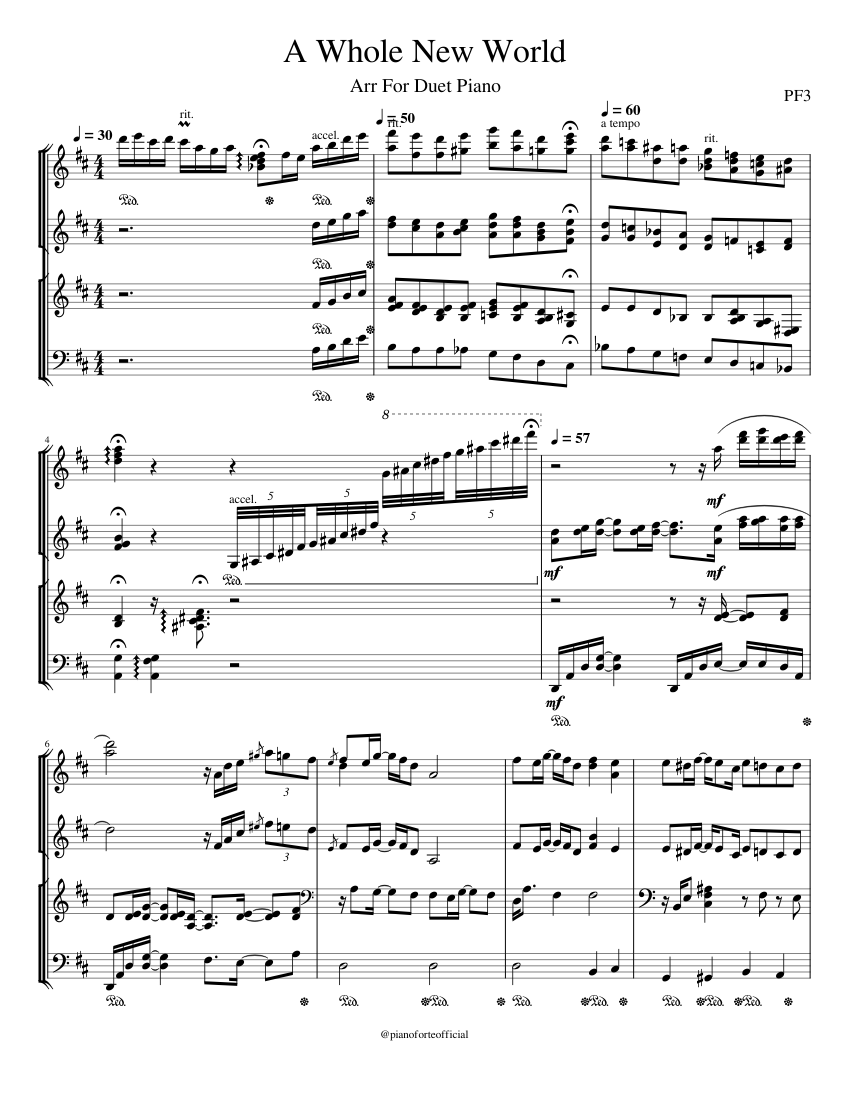 A Whole New World Sheet music for Piano (Piano Four Hand) | Musescore.com